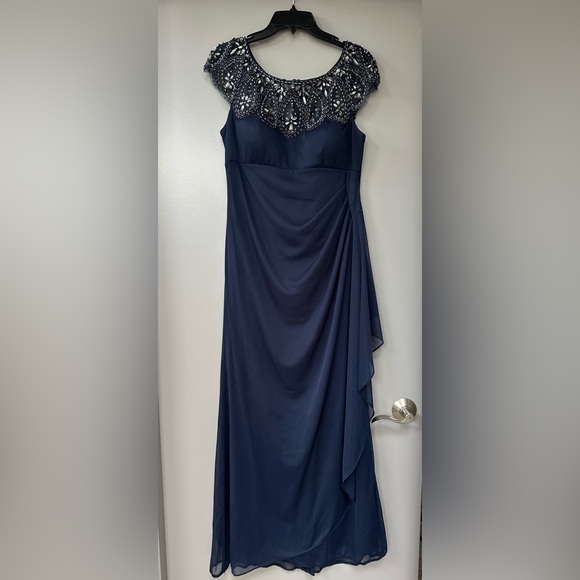 Xscape | Dresses | Xscape Long Navy Embellished Dress Size Petite ...